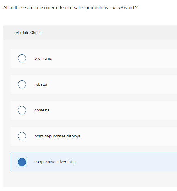 Solved All of these are consumer-oriented sales promotions | Chegg.com