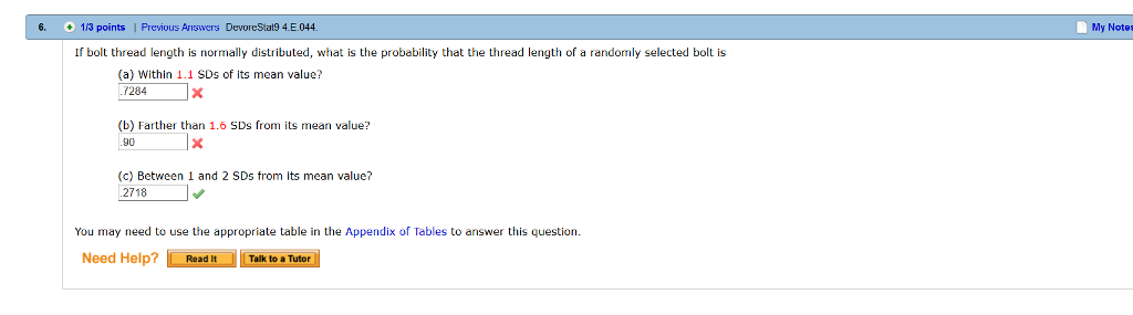 Solved 6. 13 points I Previous Answers DevoreStat9 4.E.044. | Chegg.com