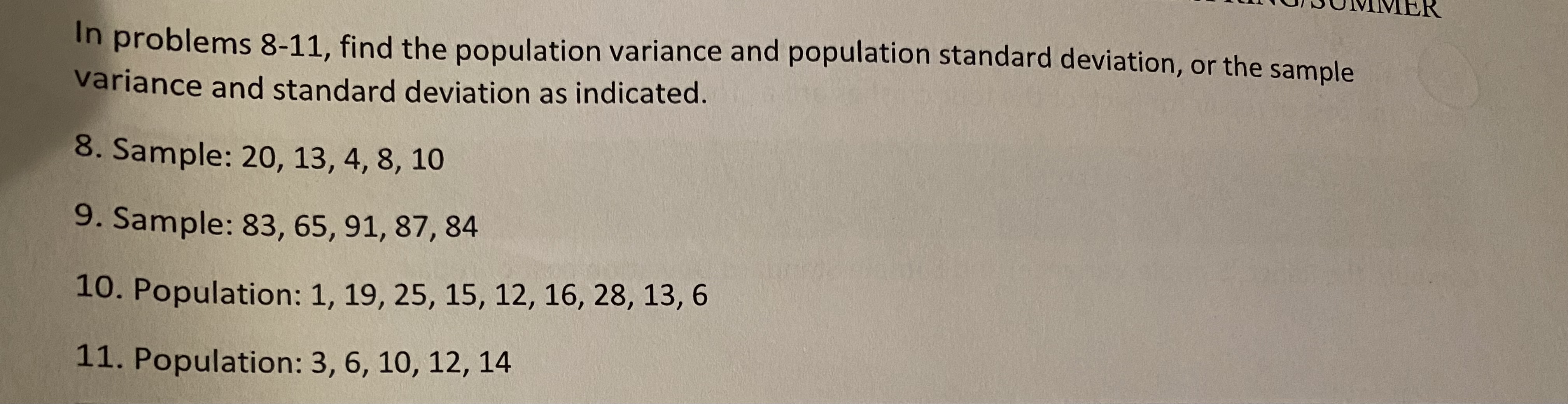Solved In problems 8-11, find the population variance and | Chegg.com