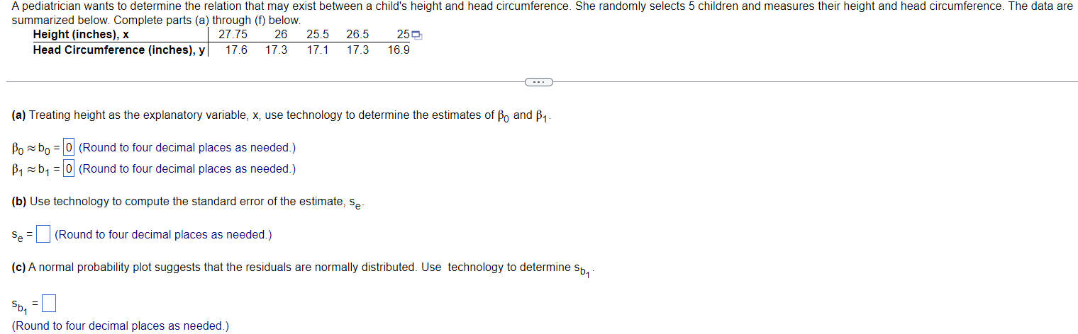 Solved (a) Treating height as the explanatory variable, x, | Chegg.com