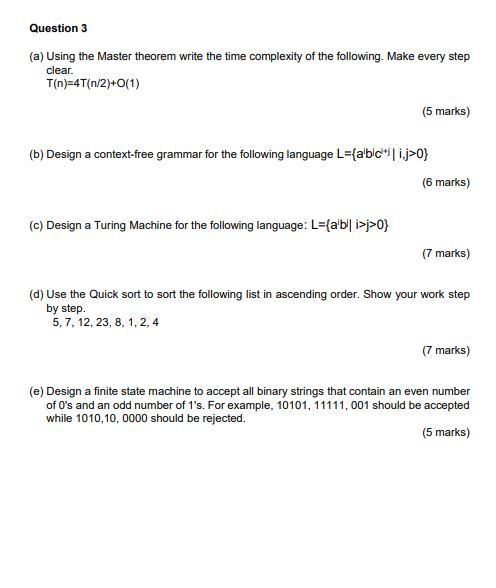 Solved (a) Using the Master theorem write the time | Chegg.com