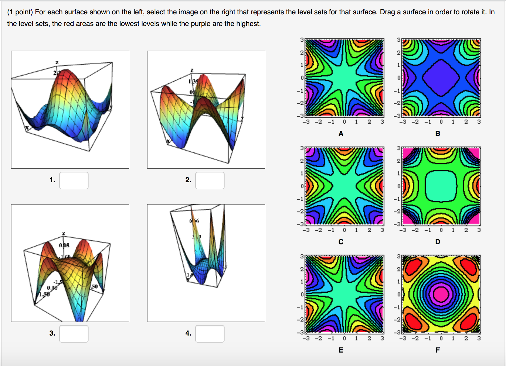 Solved (1 point) For each surface shown on the left, select | Chegg.com