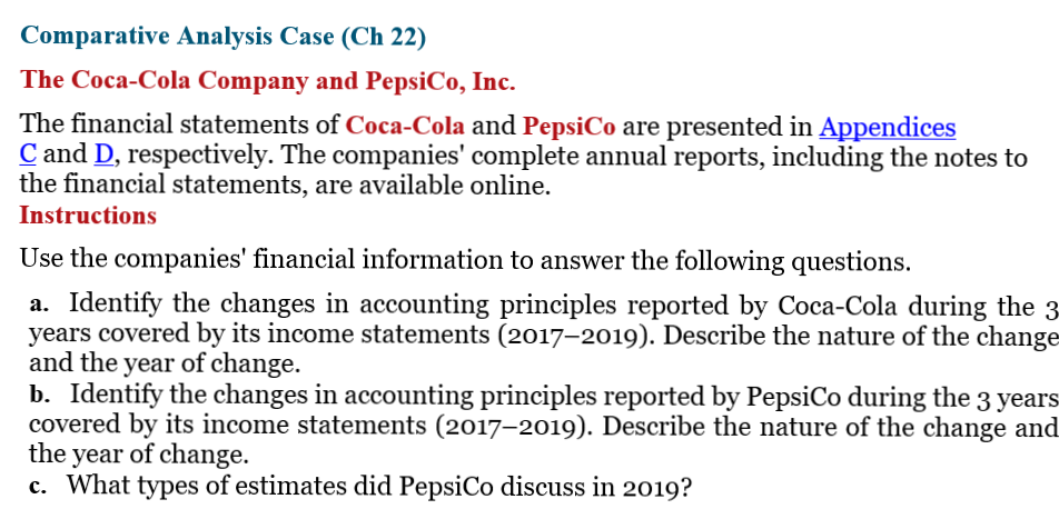 Comparative Analysis Case (Ch 22) The Coca-Cola | Chegg.com