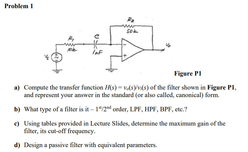 Solved Problem 1 gure P1 a) Compute the transfer function | Chegg.com