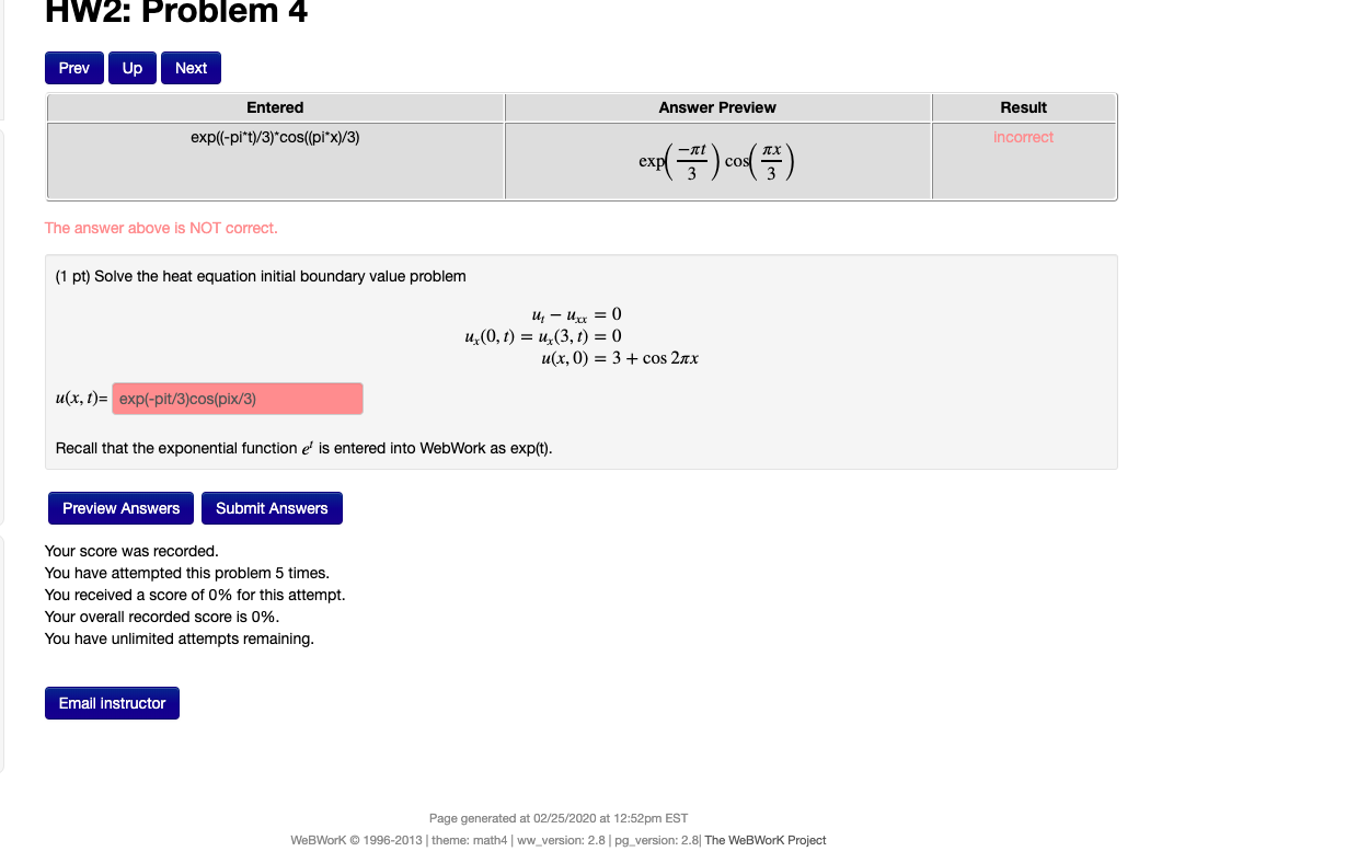 Solved HW2: Problem 4 Prev up | Next Answer Preview Result | Chegg.com
