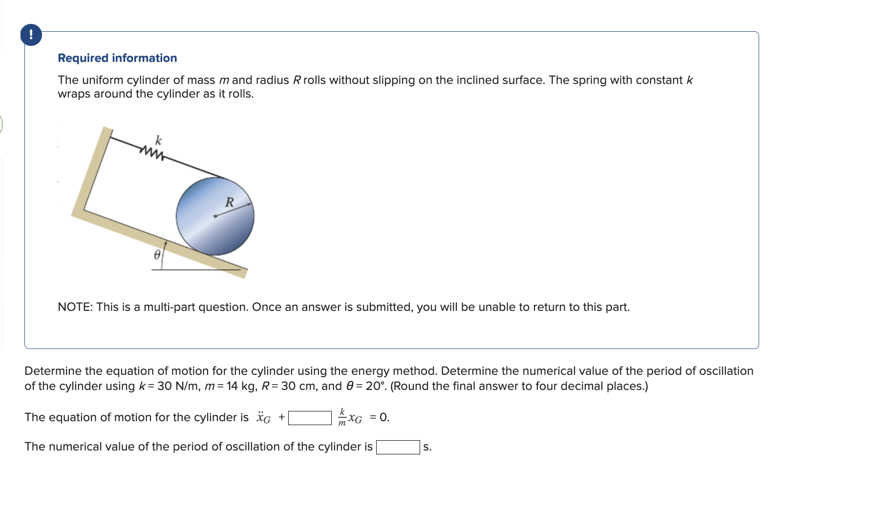 Solved Required information The uniform cylinder of mass \\( | Chegg.com