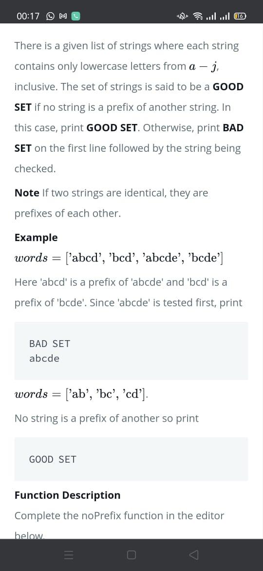 Solved 00:17 M There is a given list of strings where each | Chegg.com