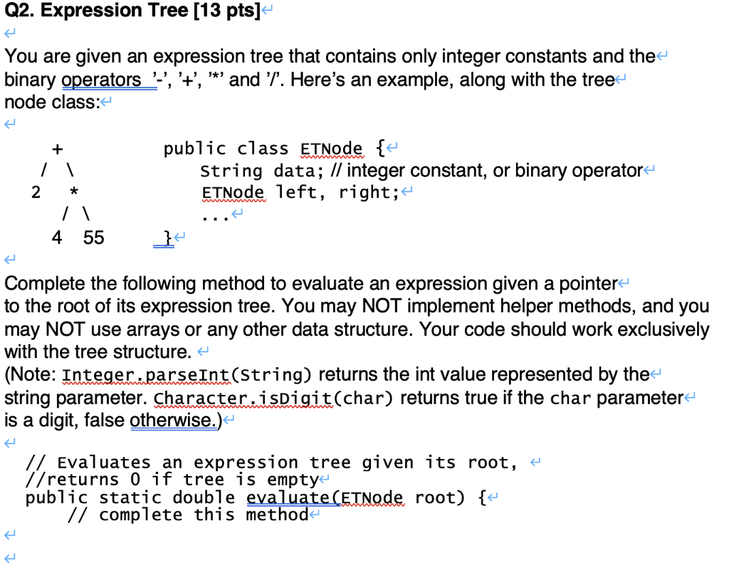 Solved Q2. Expression Tree (13 pts] – You are given an | Chegg.com