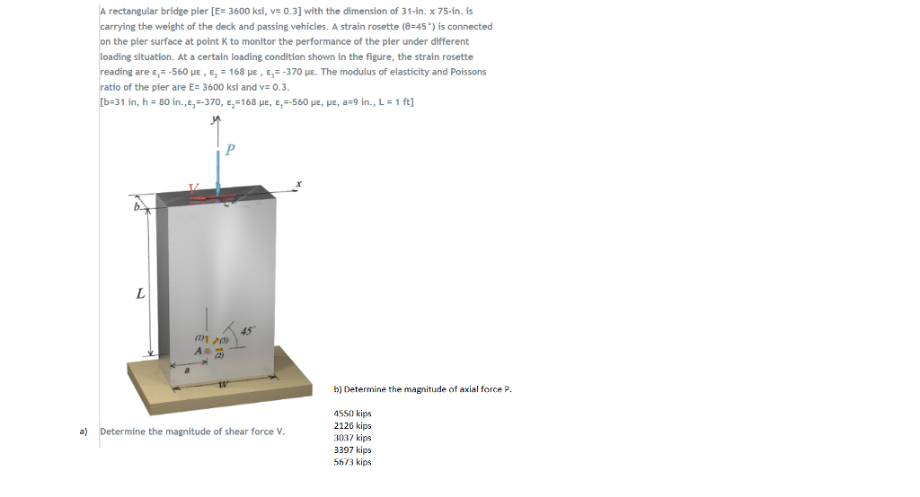 A rectangular bridge pier [E- 3600 ksi, v- 0.3] with | Chegg.com