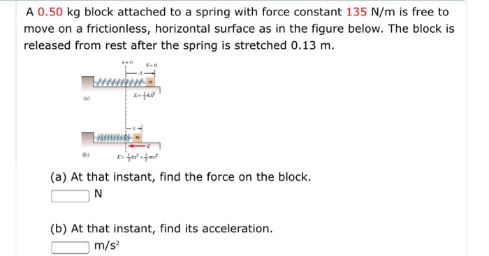 Solved A 0.50 kg block attached to a spring with force | Chegg.com