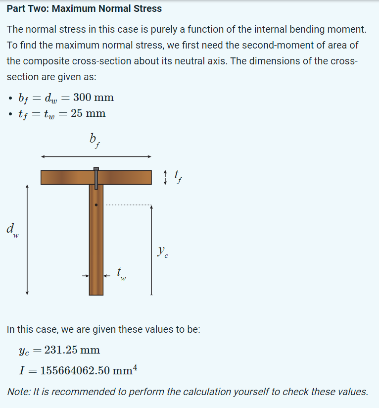 Solved The wooden T-beam below is made from two 300×25 mm | Chegg.com