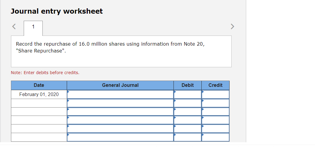 Journal entry worksheet Record the repurchase of 16.0 | Chegg.com