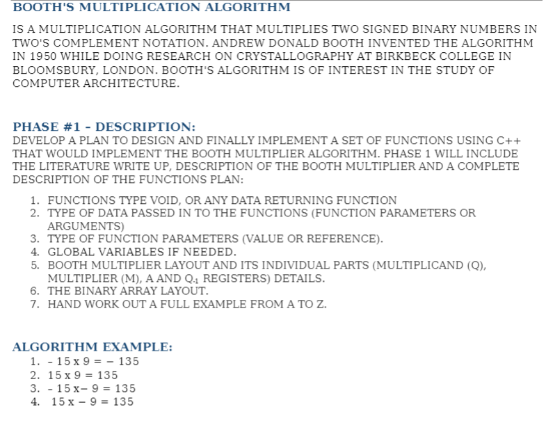 BOOTH'S MULTIPLICATION ALGORITHM IS A MULTIPLICATION | Chegg.com