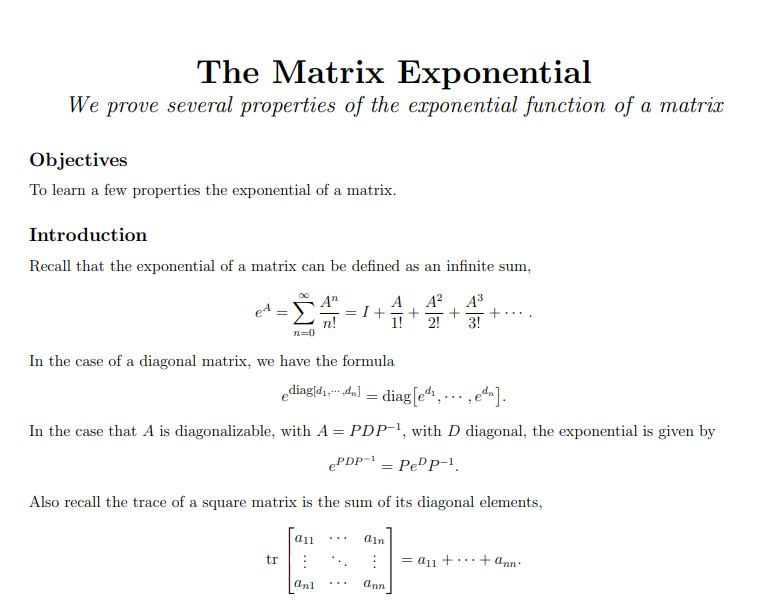Solved The Matrix Exponential We prove several properties of | Chegg.com