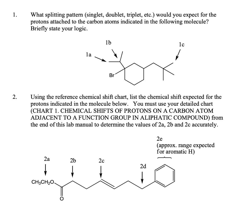 Solved 1. What splitting pattern (singlet, doublet, triplet, | Chegg.com