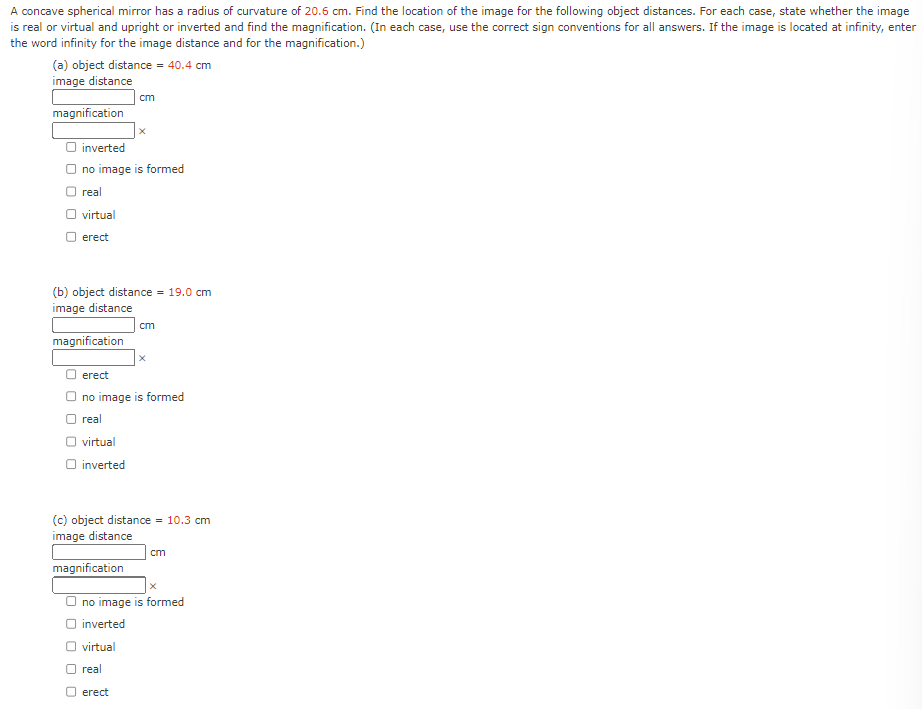 Solved I or virtual and upright or inverted and find the | Chegg.com