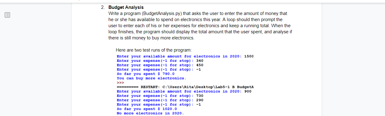 Solved 2. Budget Analysis Write a program (BudgetAnalysis | Chegg.com