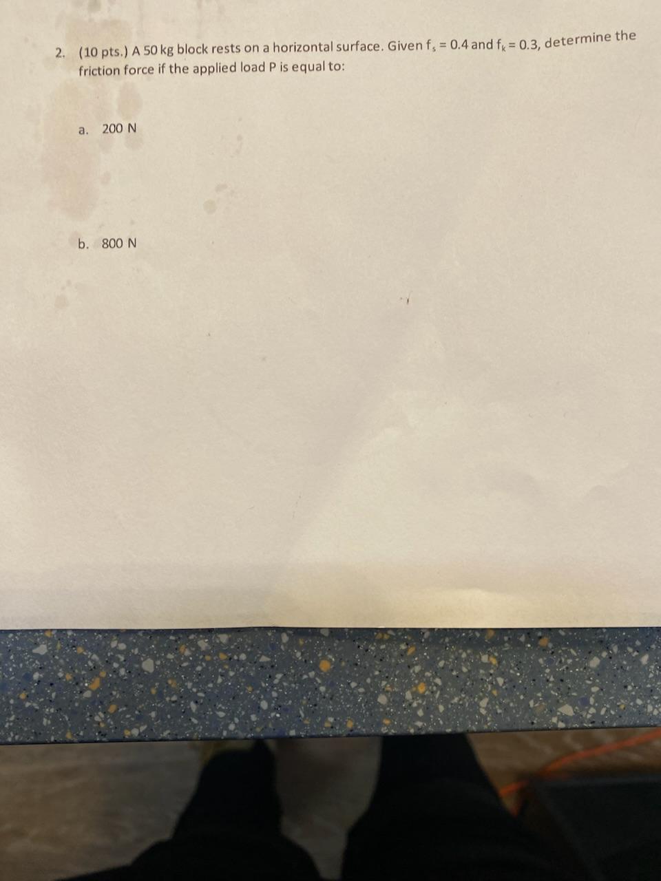 Solved 2. (10 pts.) A 50 kg block rests on a horizontal | Chegg.com