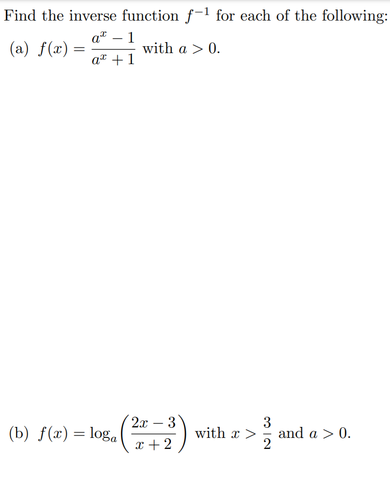 Solved Find the inverse function f-1 for each of the | Chegg.com