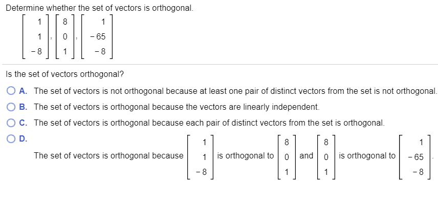 Solved Determine Whether The Set Of Vectors Is Orthogonal 8