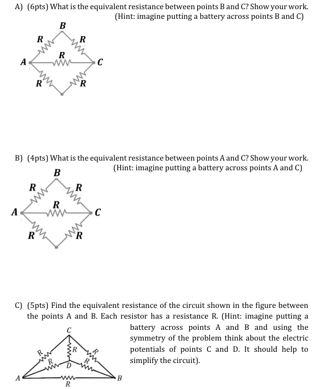 Solved A) (6pts) What is the equivalent resistance between | Chegg.com