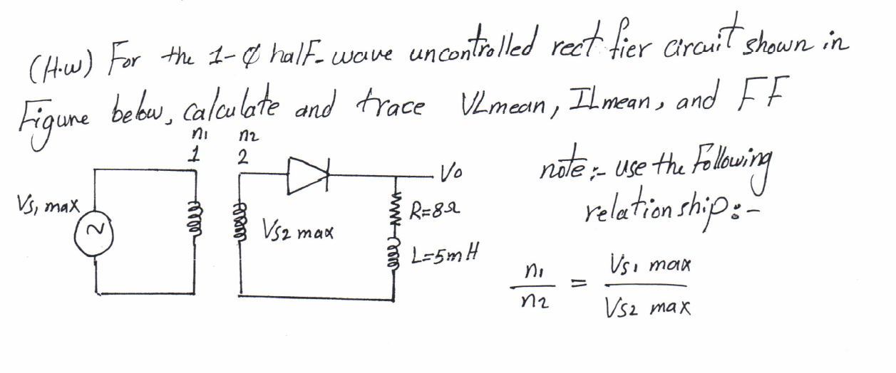 Solved Chw) For the 1-¢ half wave uncontrolled rect fier | Chegg.com