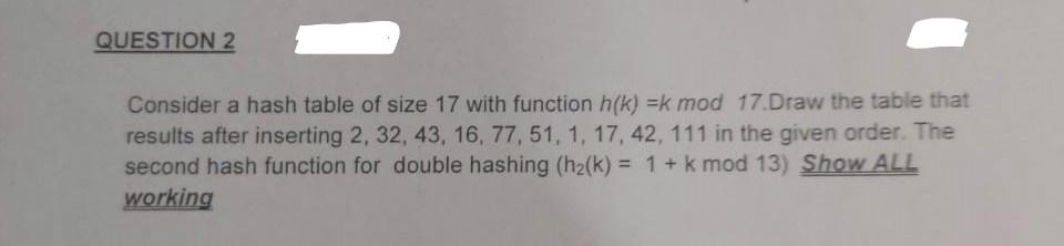 Solved QUESTION 2 Consider a hash table of size 17 with | Chegg.com