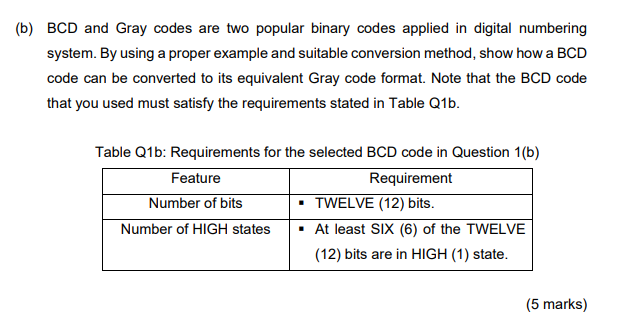 Solved (b) BCD and Gray codes are two popular binary codes | Chegg.com