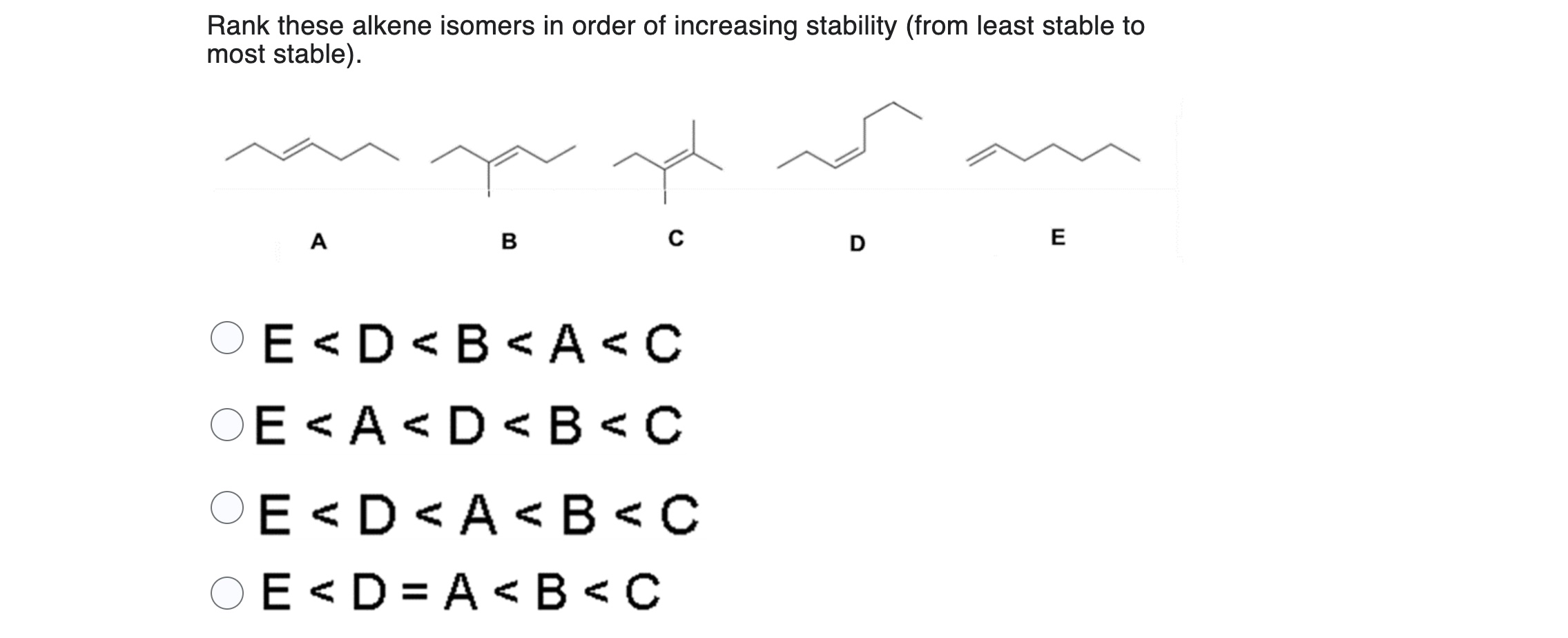 Solved Rank these alkene isomers in ﻿order of ﻿increasing | Chegg.com