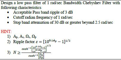 Solved Design a low pass filter of 1 rad/sec Bandwidth | Chegg.com