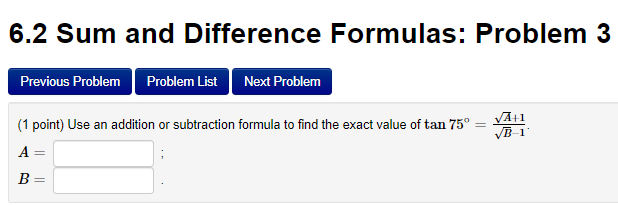 Solved 6.2 Sum and Difference Formulas: Problem 3 Previous | Chegg.com