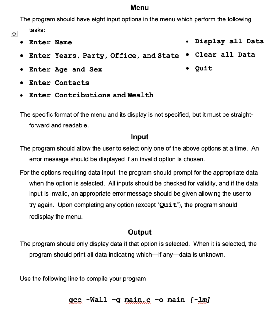 Solved Write A Menu Driven Program Called Mainc That Allows 