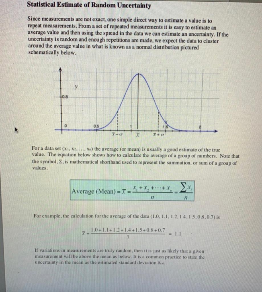 Solved Statistical Estimate of Random Uncertainty Since | Chegg.com