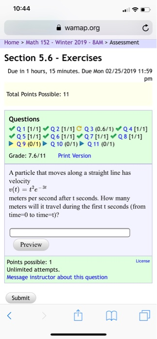 Solved 10:44 a wamap.org Home > Math 152 Winter 2019 8AM> | Chegg.com