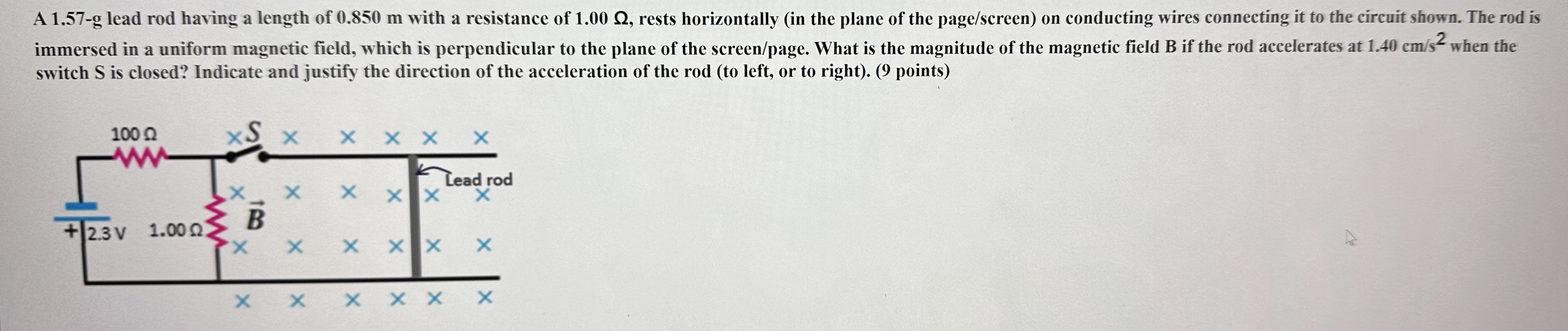 Solved A 1.57−g lead rod having a length of 0.850 m with a | Chegg.com