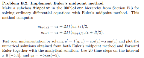 Solved Problem E.2. Implement Euler's midpoint method Make a | Chegg.com