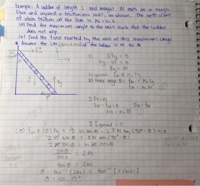 Solved It's a torque question a ladder of length L and | Chegg.com