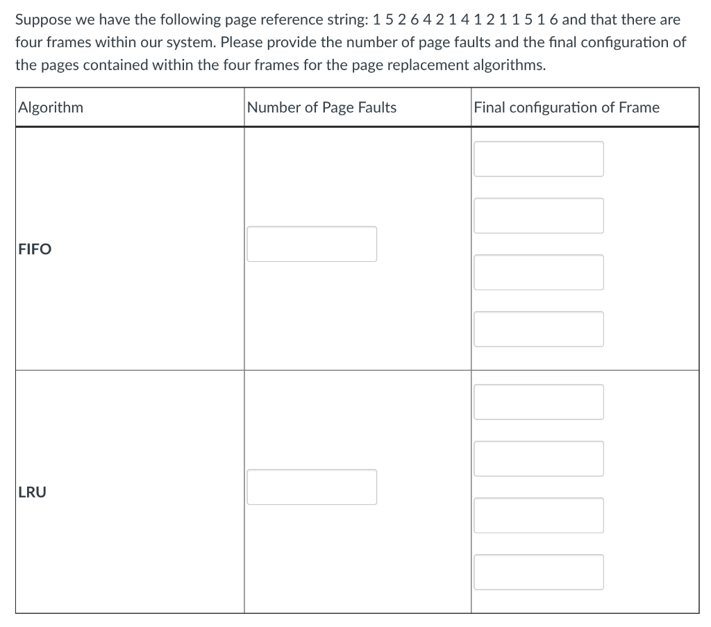 Solved Suppose we have the following page reference string: | Chegg.com