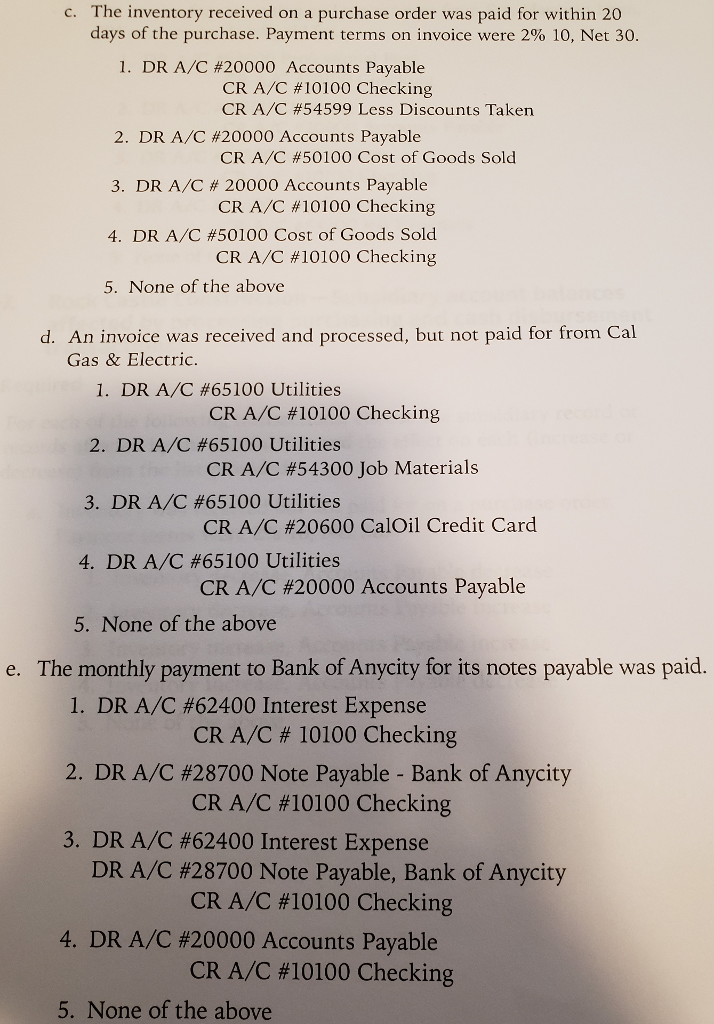 Solved For each of the following transactions, select the | Chegg.com