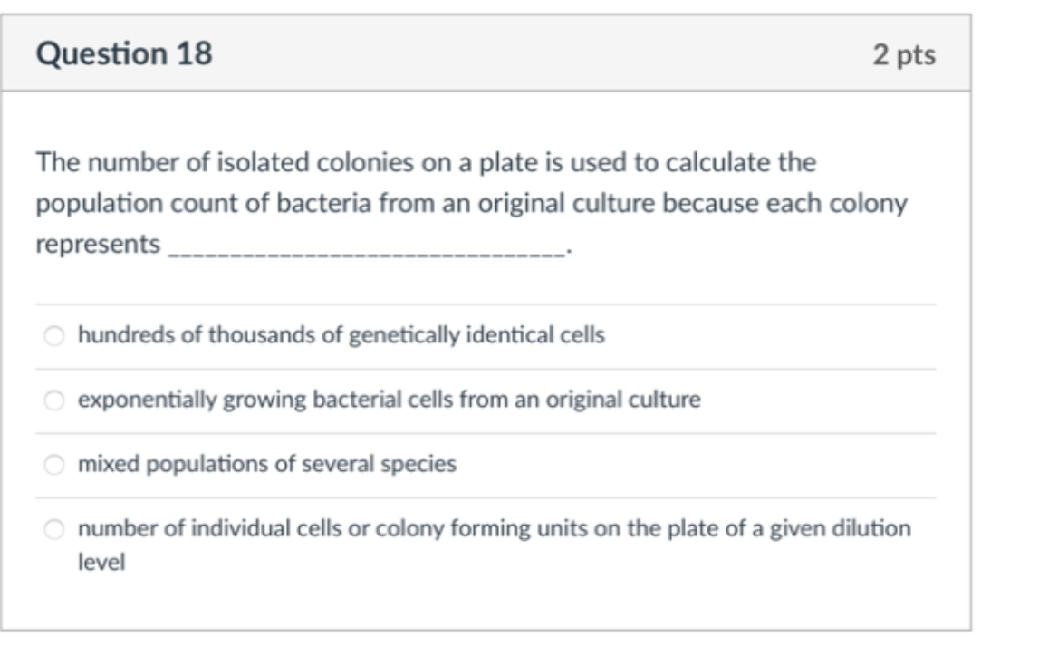 Solved The number of isolated colonies on a plate is used to | Chegg.com