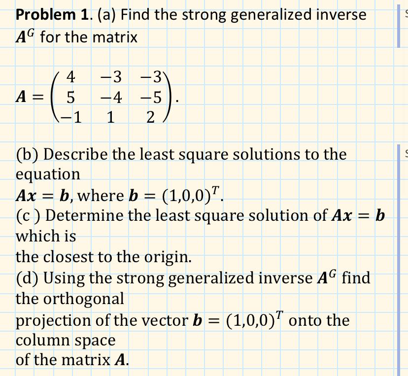 Solved (a) Find the strong generalized inverse for the | Chegg.com