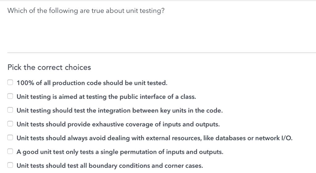 Solved Which of the following are true about unit testing? | Chegg.com