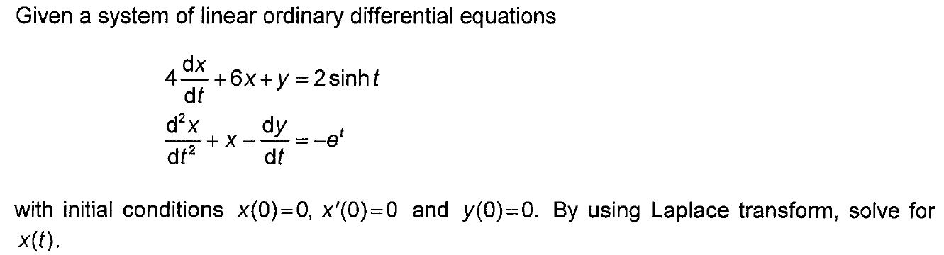 Given a system of linear ordinary differential | Chegg.com