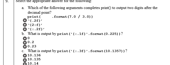 Solved 9. Select the appropriate answer for the following: | Chegg.com