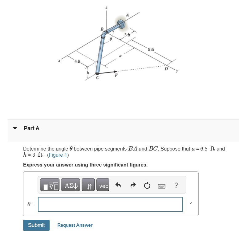 Solved Determine the angle θ between pipe segments BA and | Chegg.com