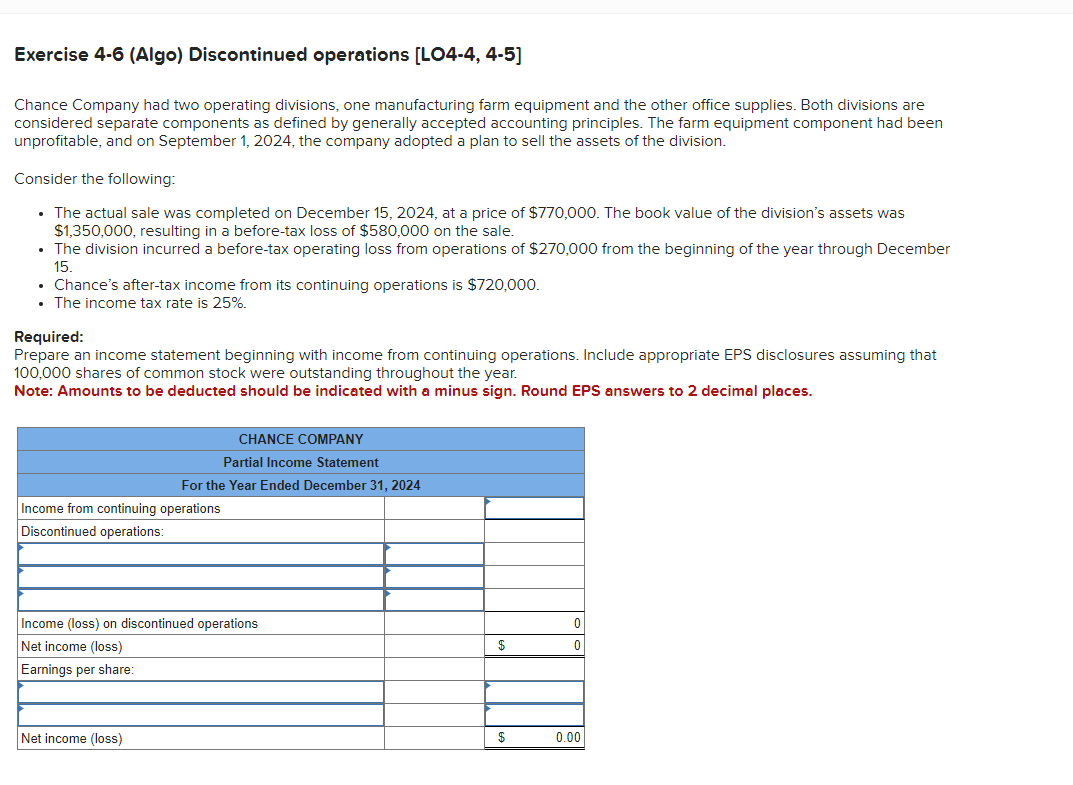 Solved Exercise 4-6 (Algo) Discontinued operations [LO4-4, | Chegg.com