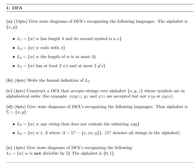 Solved (a) (12pts) Give state diagrams of DFA's recognizing | Chegg.com