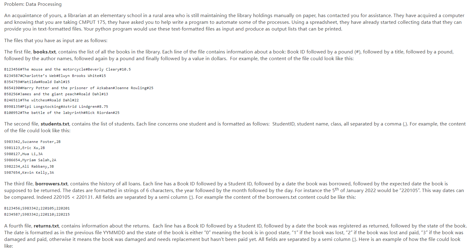 Solved Problem: Data Processing An acquaintance of yours, a | Chegg.com