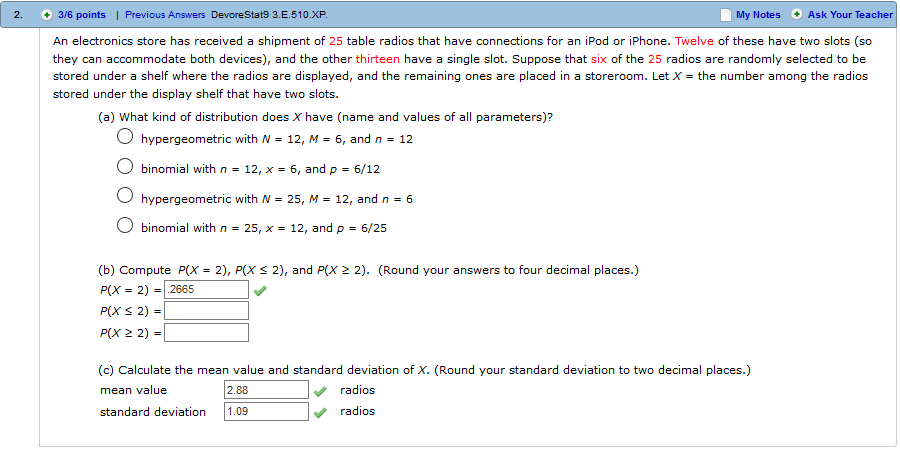 Solved 2. 3/6 points | Previous Answers DevoreStat9 | Chegg.com