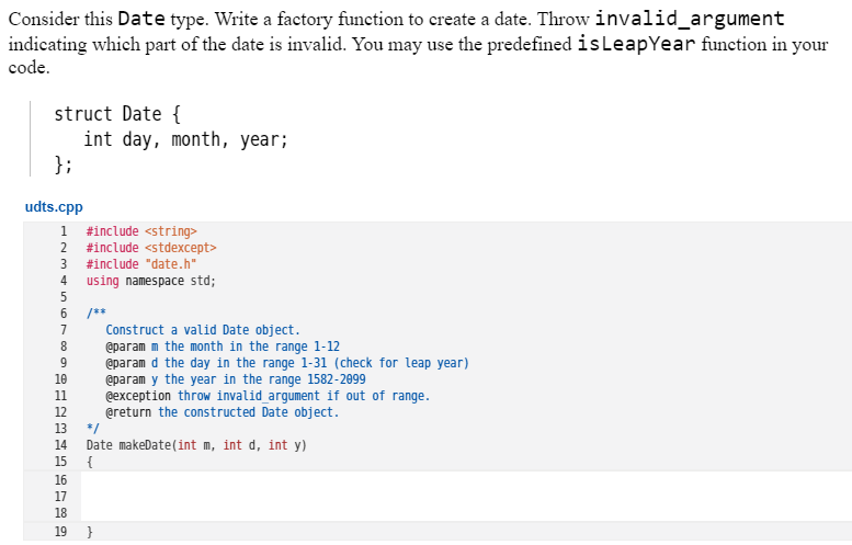 Solved Consider this Date type. Write a factory function to | Chegg.com